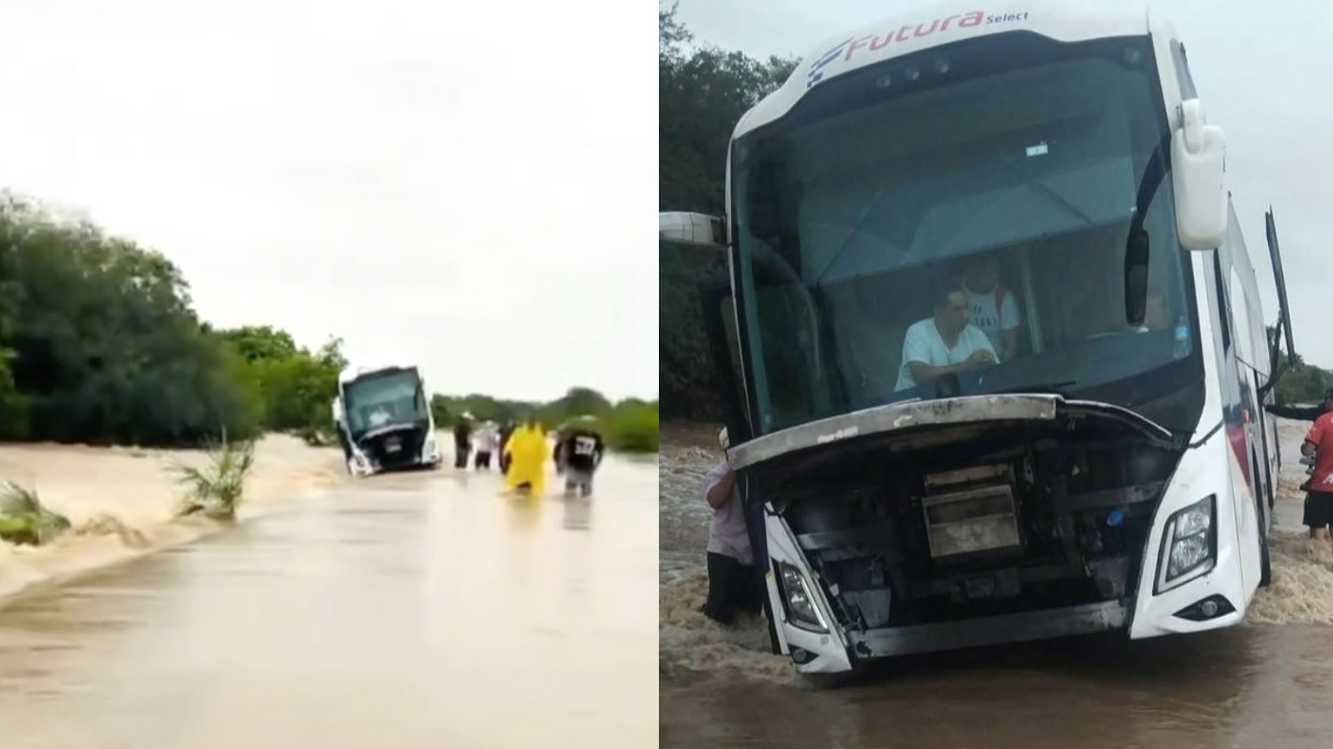 Autobús de Pasajeros Queda Varado en Carretera de Tamaulipas por Desbordamiento de Río | N+