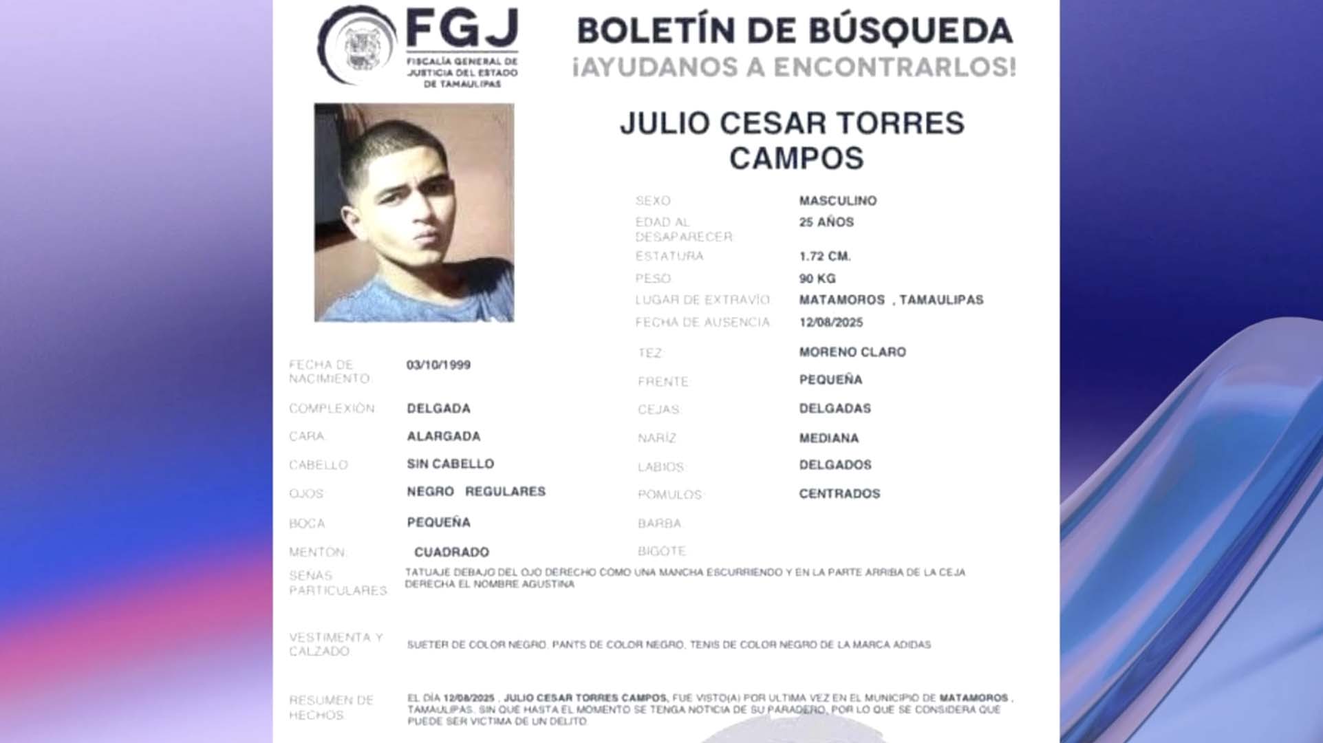 Buscan a Julio César Torres Originario de Río Bravo y Desaparecido en ...