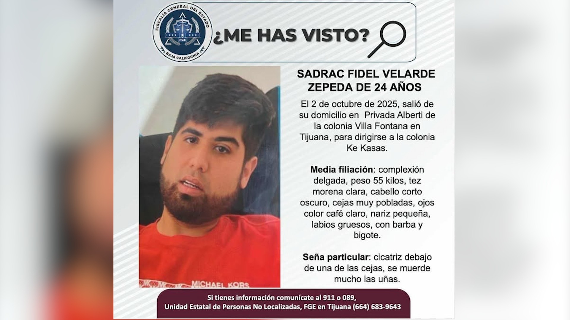 Piden Apoyo para Localizar a Sadrac Velarde de 24 Años, Desaparecido en ...
