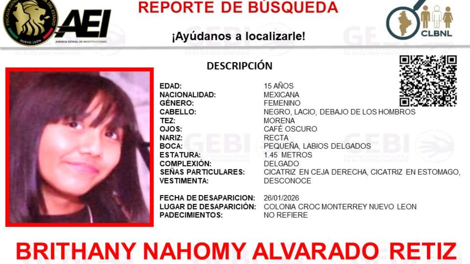 Buscan a Brithany Nahomy de 15 Años en Monterrey; Lleva 10 Días ...