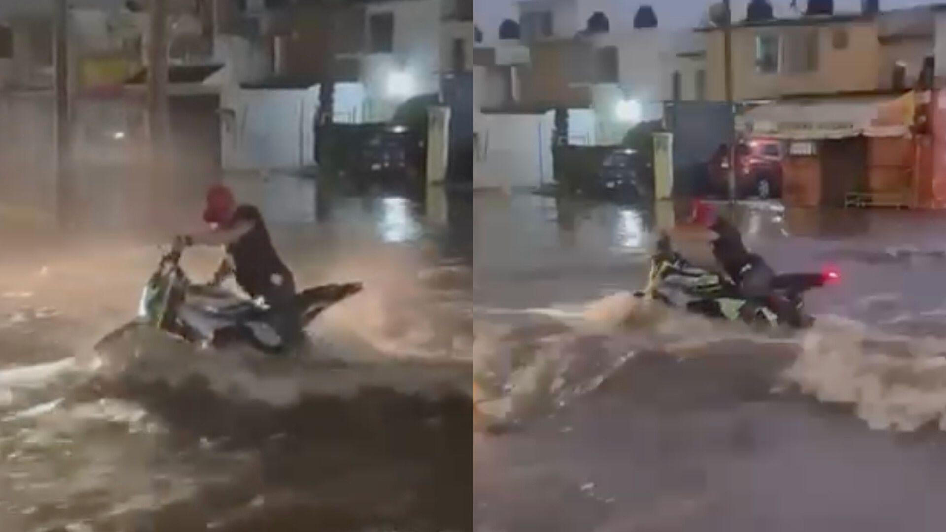 Video: Motociclista es Arrastrado por la Corriente en Inundación por Lluvias en Veracruz | N+
