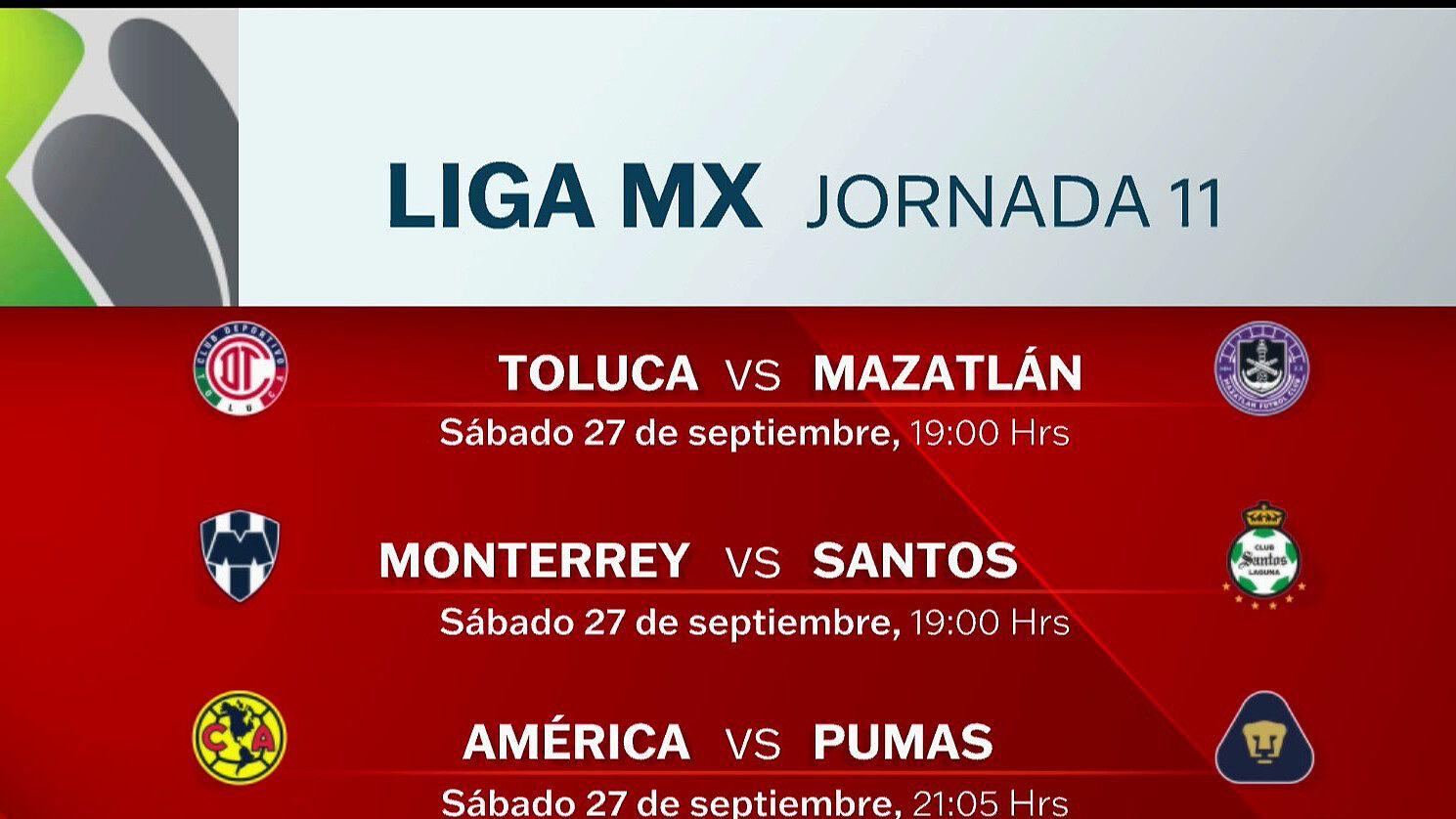 Jornada 11 de la Liga MX: Estos son los Partidos del Sábado 27 de ...